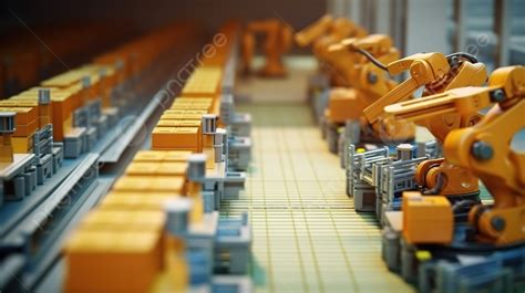 Innovative Automation 3d Rendered Robot Assembly Line In Industrial