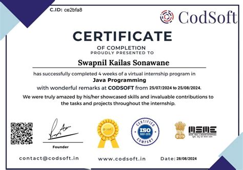 Swapnil Sonawane On Linkedin Java Programming Internship Codsoft