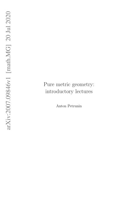 PDF Pure Metric Geometry Introductory Lectures