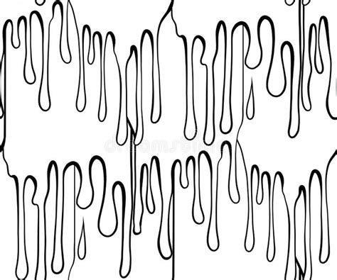 Vector Seamless Pattern With Contour Paint Drips Flows Down Monochrome