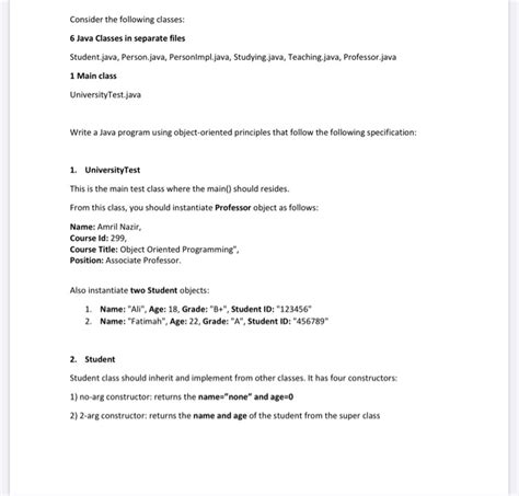 Solved Consider The Following Classes 6 Java Classes In