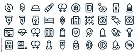 Set Of 40 Outline Web Sexual Health Icons Such As Tampon Menstrual Cup