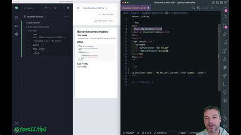 a cypress example with disabled button and has text jquery selectors