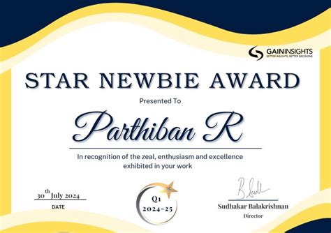 I Am Glad To Share That I Have Received The Star Newbie Award 2024 25 Q1 Specially Thanks To