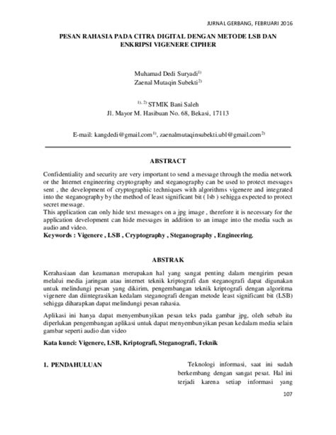 Pdf Pesan Rahasia Pada Citra Digital Dengan Metode Lsb Dan Enkripsi Vigenere Cipher