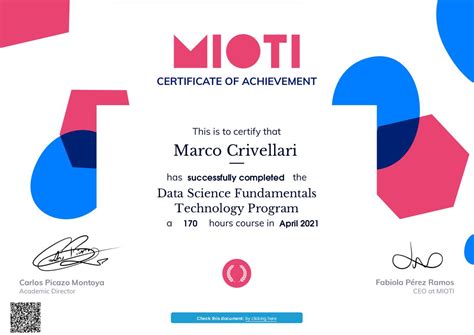 marco crivellari on linkedin datascience python programming mioti certificate achievement