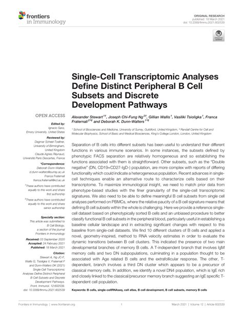 Pdf Single Cell Transcriptomic Analyses Define Distinct Peripheral B