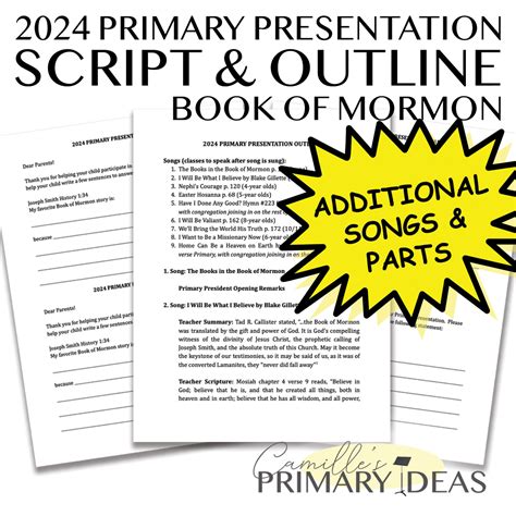 2024 Primary Presentation Script And Outline Additional Songs And Parts