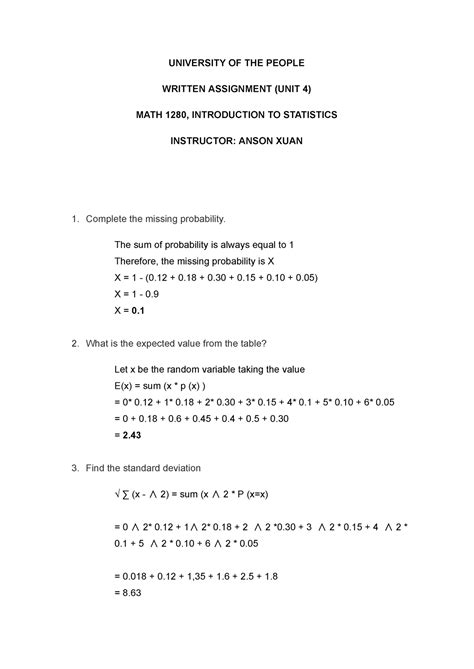 Statisctics 4 Statistics 4 Coursework University Of The People