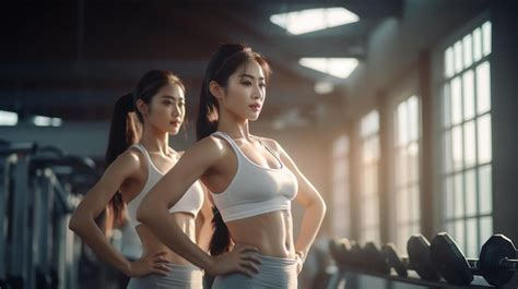 Premium Ai Image Two Asian Women Exercise In A Modern Gym Generative Ai