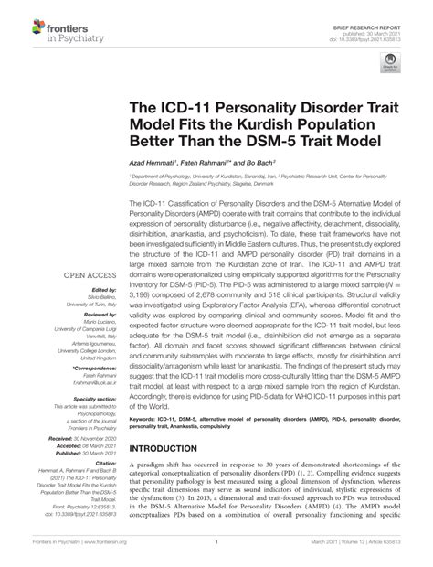 Pdf The Icd 11 Personality Disorder Trait Model Fits The Kurdish Population Better Than The