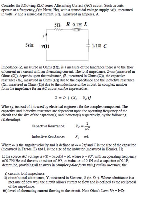 Solved Consider The Following Rlc Series Alternating Current