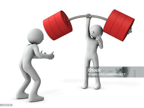 한 손으로 바벨을 들어 올리는 놀라운 물리적 능력 흰색 배경입니다 3d 렌더링 2명에 대한 스톡 사진 및 기타 이미지 2명 3차원 형태 개념 Istock