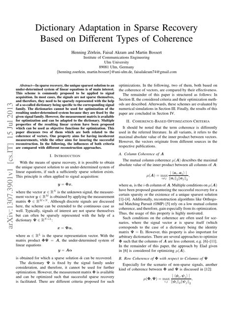 Pdf Dictionary Adaptation In Sparse Recovery Based On Different Types