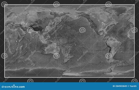 Tectonic Plate Boundaries On The World Grayscale Map 180 Pm P Stock