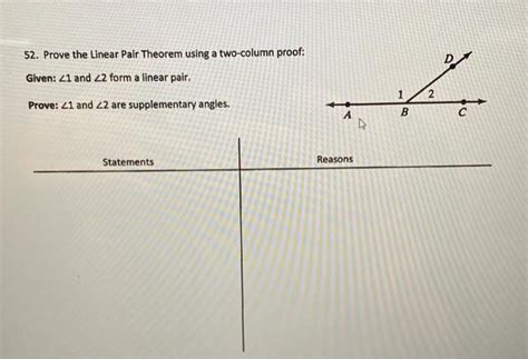 Solved 52 Prove The Linear Pair Theorem Using A Two Column