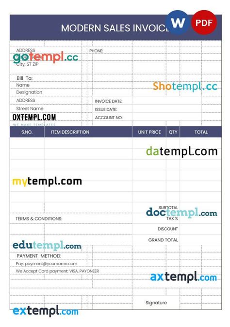 Modern Sales Invoice Example In Word And Pdf Format Mytempl