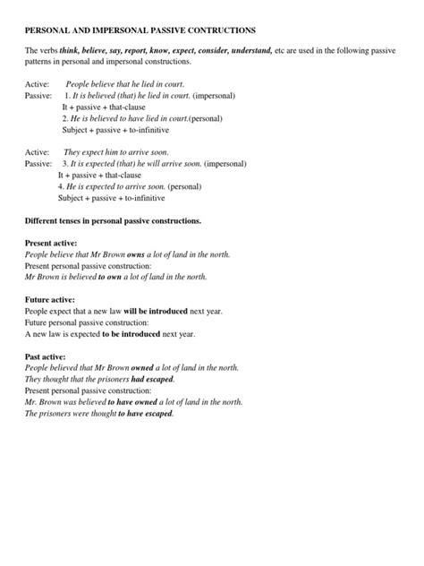 Personal And Impersonal Passive Constructions Pdf Syntax Syntactic Relationships