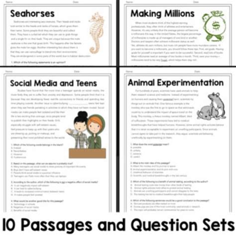6th Grade Passages Multiple Choice Questions Reading Comprehension 7th 8th
