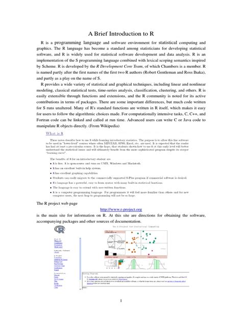 a brief introduction to r pdf r programming language areas of