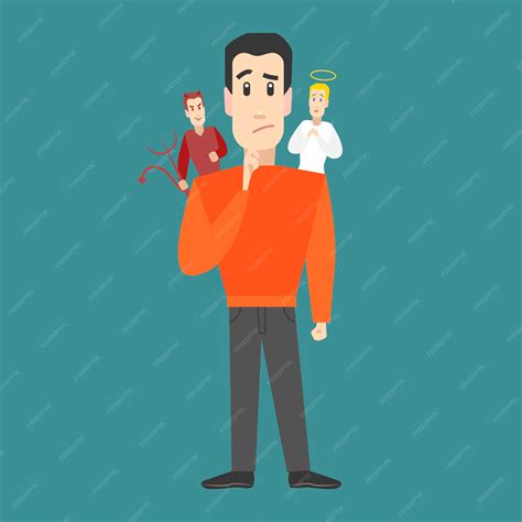 Premium Vector Cartoon Character Man With Angel And Devil On