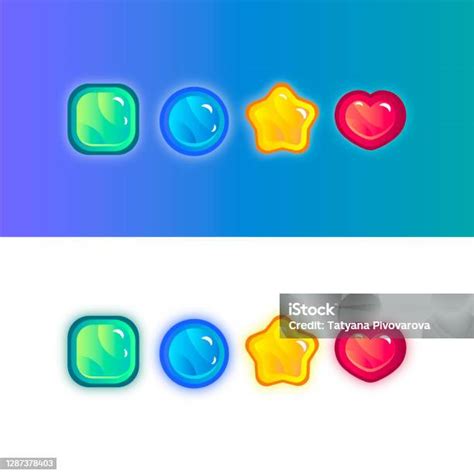 흰색 배경에 고립 된 볼륨 감있는 하트 스타 서클 사각형 아이콘 어린이 또는 게임 디자인에 적합합니다 인사말 카드 엽서 스티커