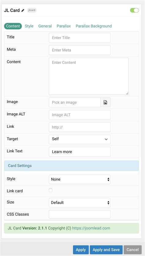 Card Particle Documentation Joomlead