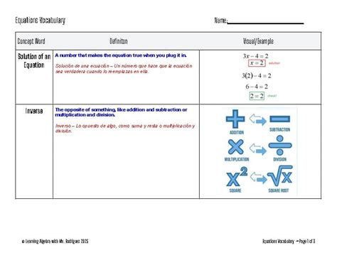 Solving Multi Step Equations Structured Notes With Vocabulary Tpt