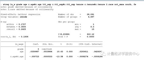 Stata面板固定和随机效应模型 in tenure xtreg
