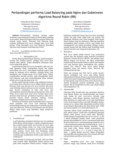 Pdf Perbandingan Performa Load Balancing Pada Nginx Dan Gobetween Algoritma Round Robin Rr