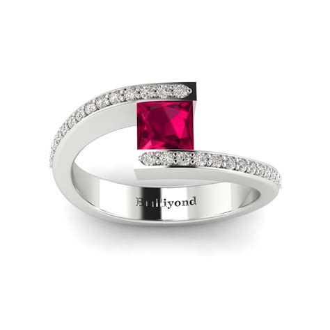 Cushion Cut Ruby Engagement Ring Set In White Gold Sheba