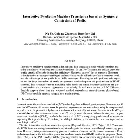 Interactive Predictive Machine Translation Based On Syntactic Constraints Of Prefix Acl Anthology