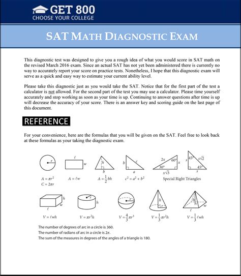 Free Sat Math Diagnostic Exam For The Revised Sat