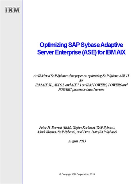 Optimizing Sap Sybase Ase For Ibm Aix 2013 Final Pdf Pdf File