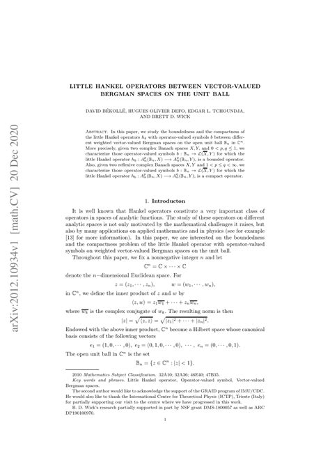 Pdf Little Hankel Operators Between Vector Valued Bergman Spaces On