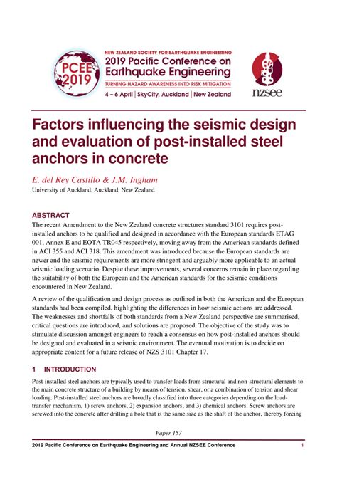 Pdf Factors Influencing The Seismic Design And Evaluation Of Post Installed Steel Anchors In