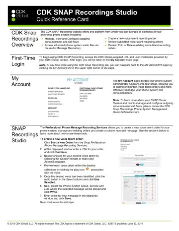 CDK Global Phone System Recording Quick Reference Card Manualzz
