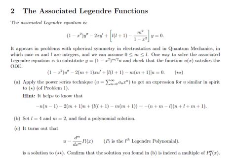 Solved 41 1 2 The Associated Legendre Functions The