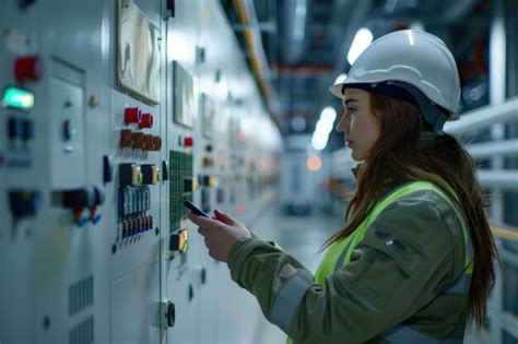 Premium Photo Side View Of Female Engineer Programming Fuse Box Through Smart Phone At Power