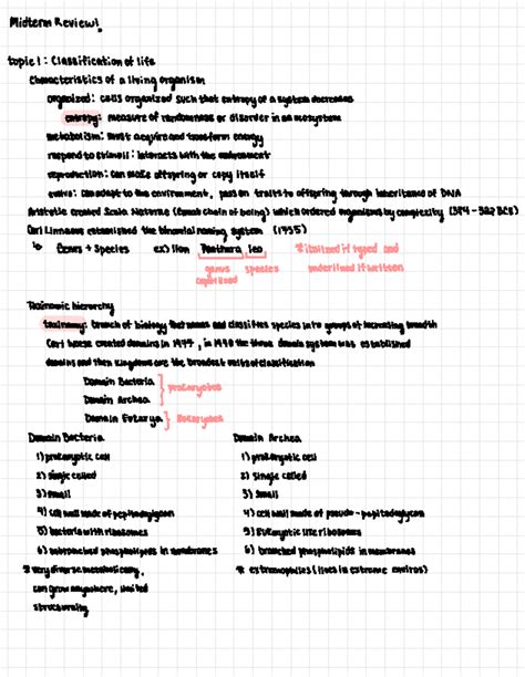 Midterm Review Biol 107 Midterm Review Topic 1 Classification Of