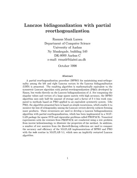 Pdf Lanczos Bidiagonalization With Partial Reorthogonalization