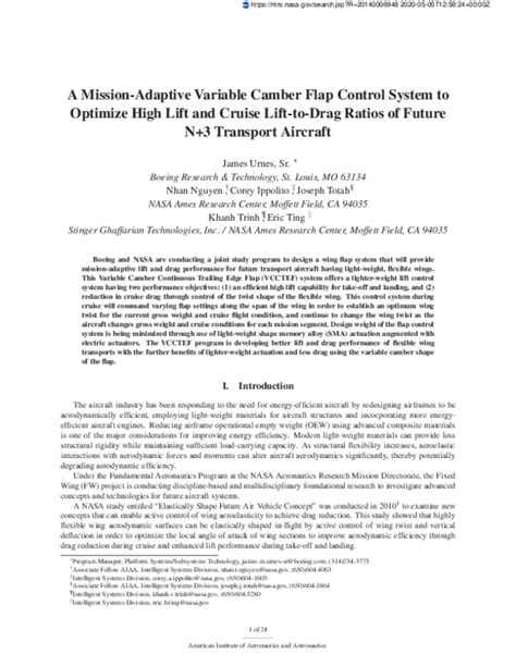 Pdf A Mission Adaptive Variable Camber Flap Control System To