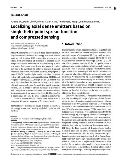 Pdf Localizing Axial Dense Emitters Based On Single Helix Point Spread Function And Compressed