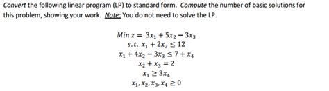 solved convert the following linear program lp to standard