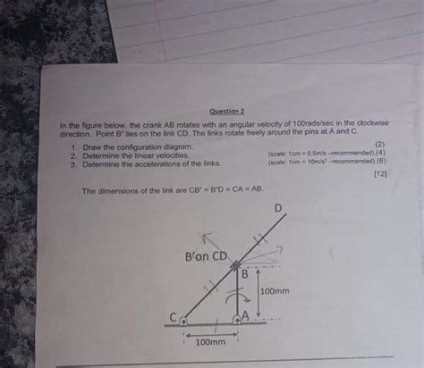 solved question 2 in the figure below the crank ab rotates