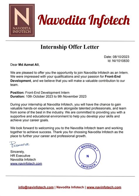 azmat ali on linkedin internship navoditainfotech frontenddeveloper