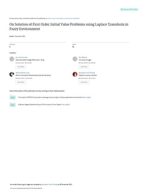 On Solutionof First Order Initial Value Problemsusing Laplace