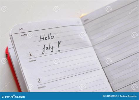 Hello July Write In Calendar Stock Illustration Illustration Of Book