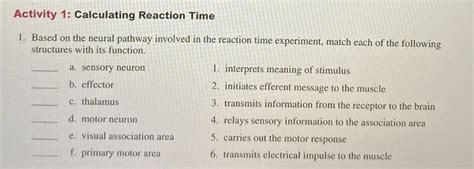 [solved] Activity 1 Calculating Reaction Time 1 Based On The Neural
