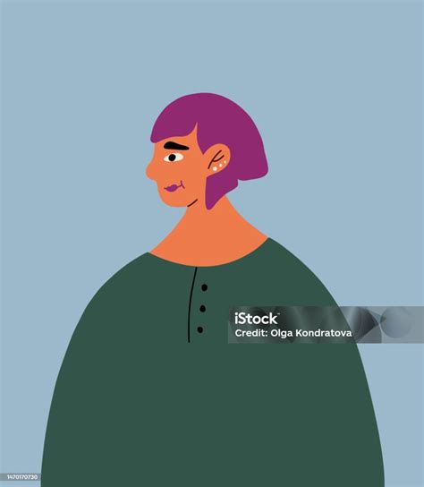 보라색 머리를 가진 파란 드레스를 입은 귀여운 젊은 여자를 초상화 만화 스타일의 벡터 그림입니다 소녀 아바타 T 셔츠에 대한 스톡 벡터 아트 및 기타 이미지 Istock